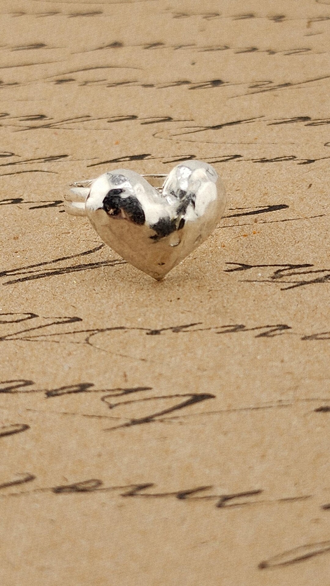 HALLOW HEART RING Handmade in Recycle Sterling Silver Metal Hammered ...