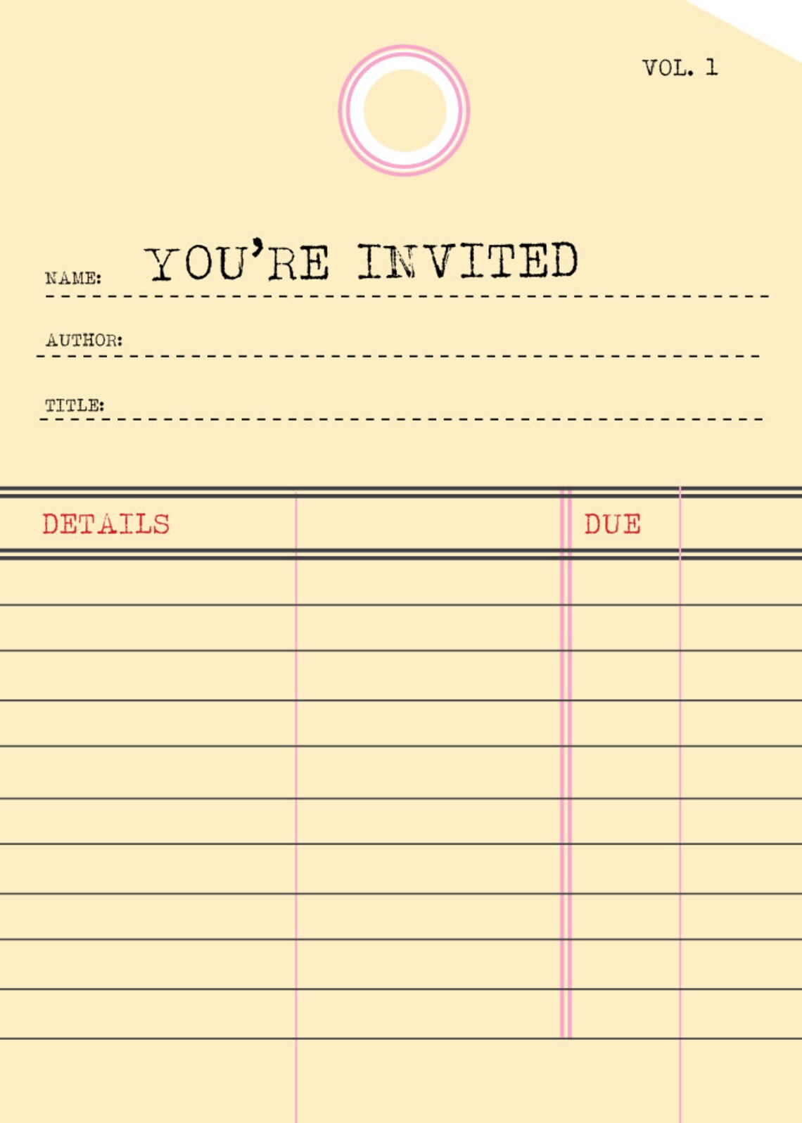 PRINTABLE Library Card Invitation With Optional Customization - Etsy