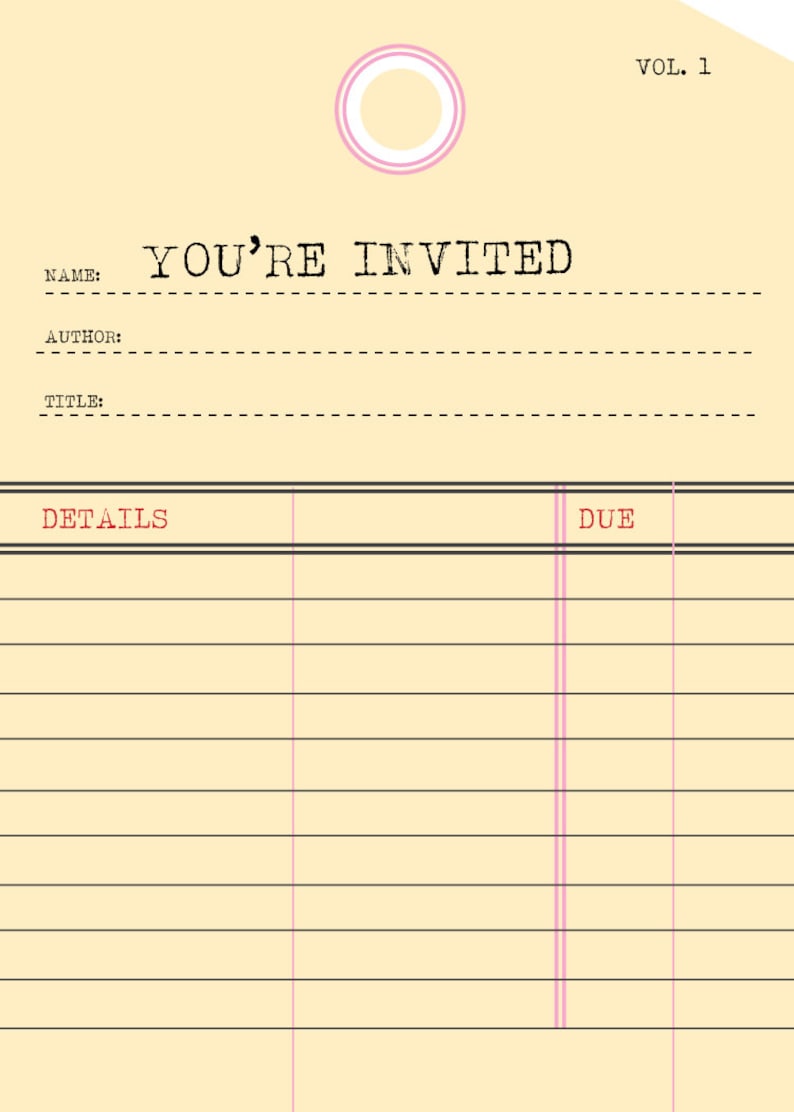 PRINTABLE Library Card Invitation With Optional Customization - Etsy