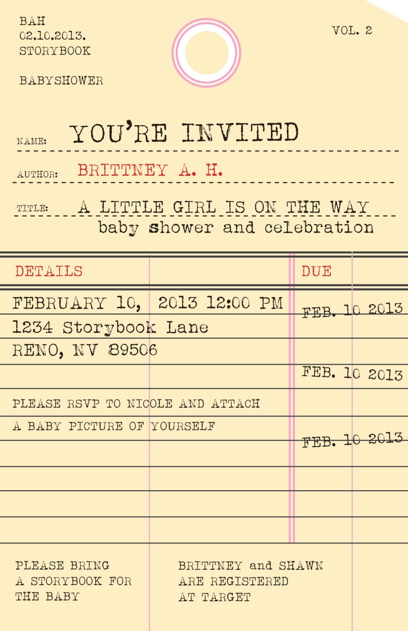 PRINTABLE Library Card Invitation With Optional Customization - Etsy