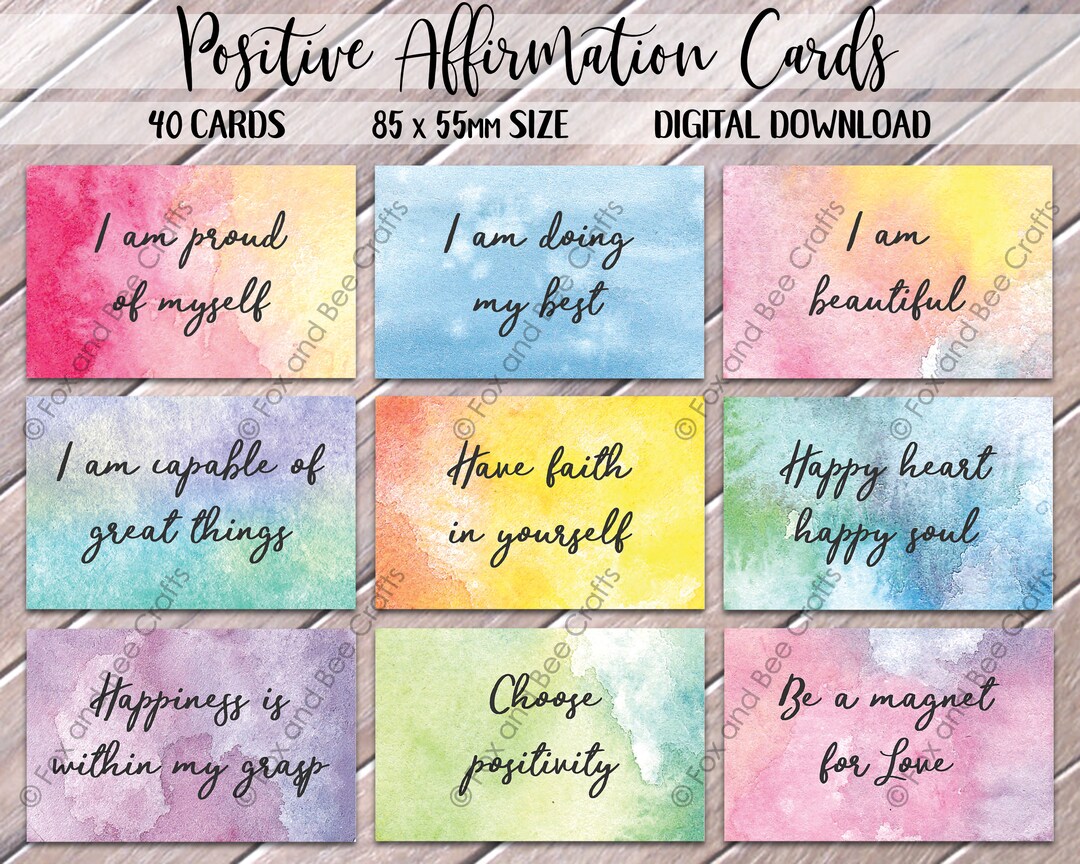 Watercolor Positive Affirmation Cards: 40 Printable Designs (digital ...