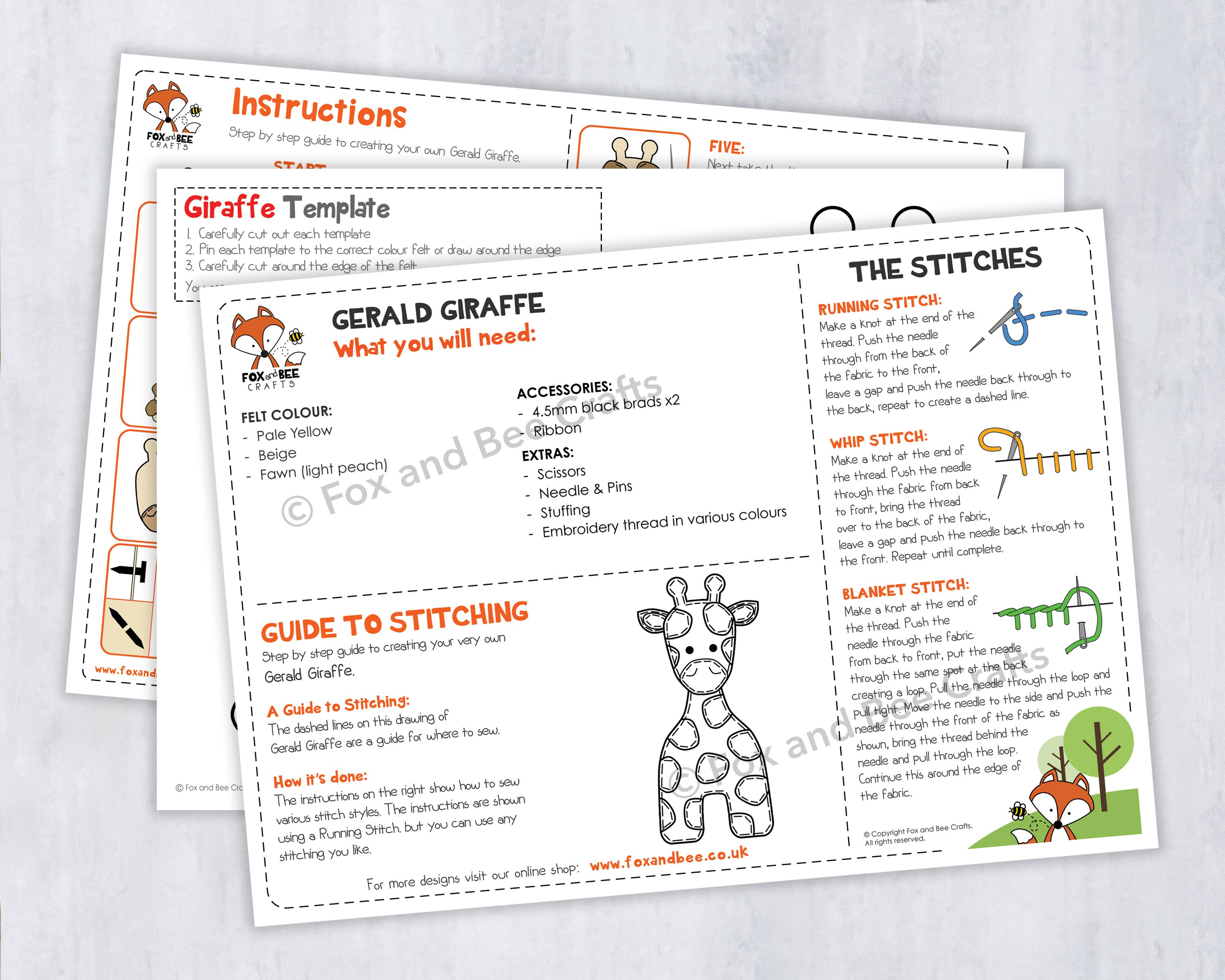 PDF Pattern for Gerald Giraffe, Felt Sewing Pattern, Full Instructions ...