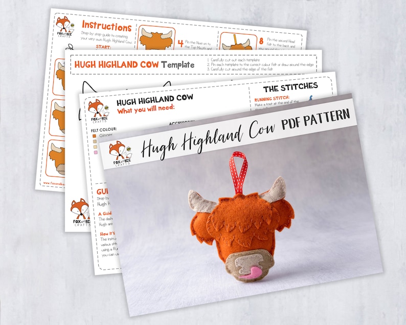 Felt Highland Cow Sewing Pattern (PDF Download) - Etsy