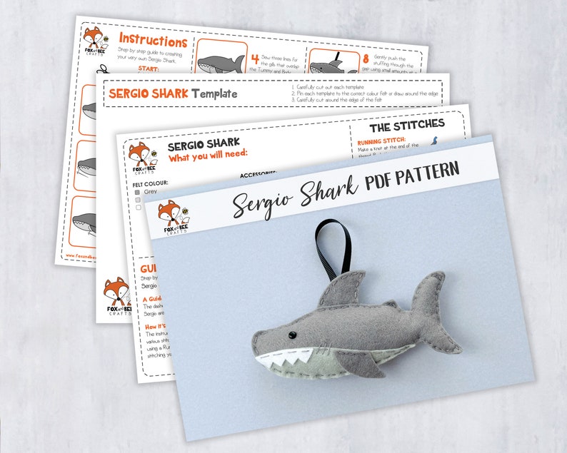 PDF Pattern for Sergio Shark, Felt Shark Sewing Pattern, Full ...