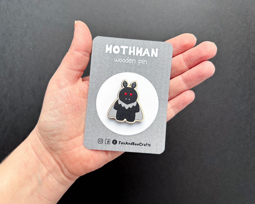 Mothman Wooden Pin Badge, Perfect Gift for Cryptid Fans, Horror Pin ...