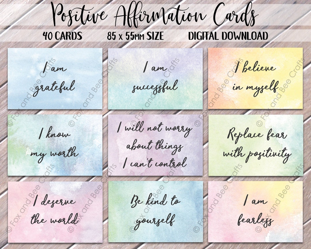 Pastel Watercolor Positive Affirmation Cards: 40 Printable Designs ...