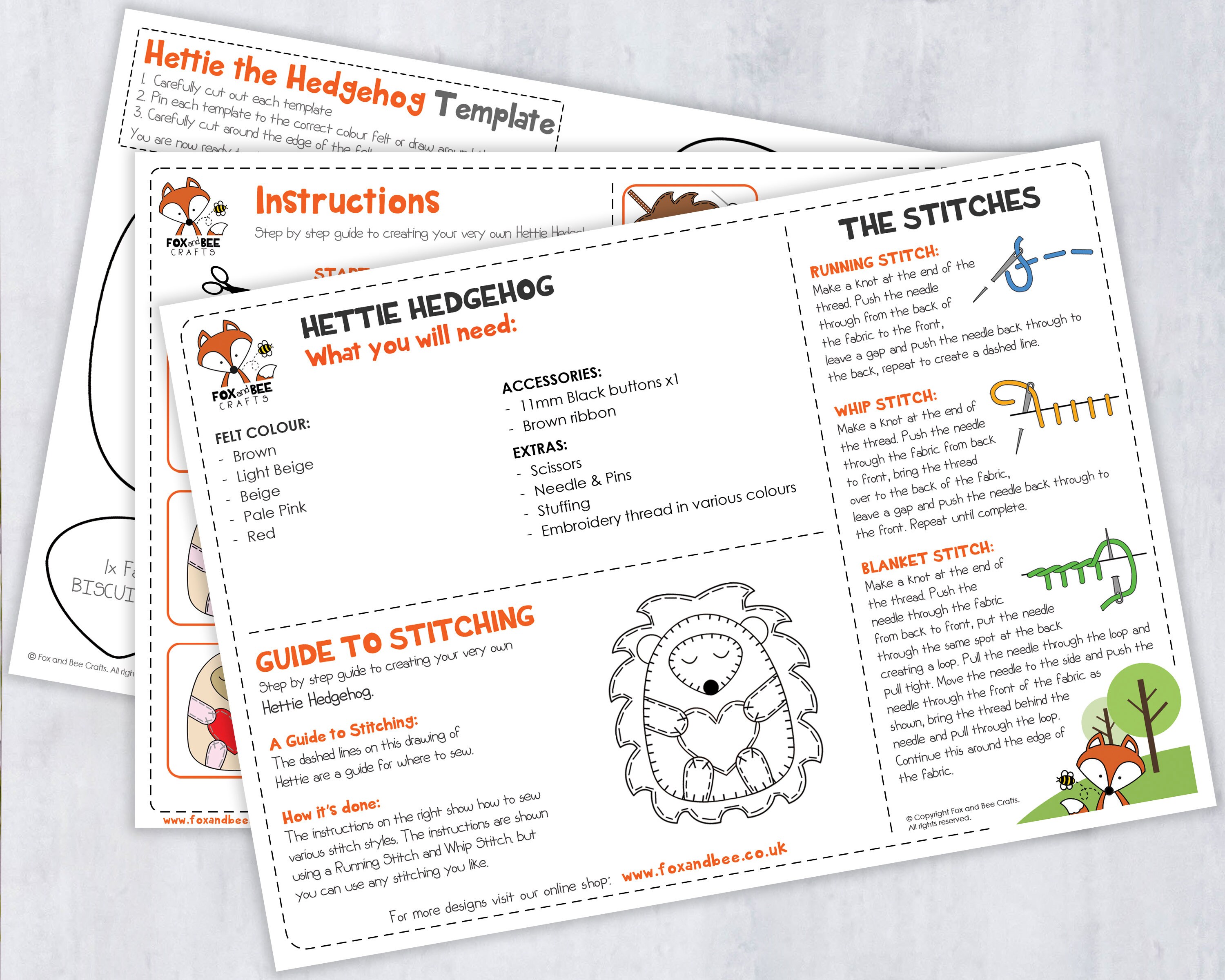 PDF Pattern for Hettie the Hedgehog, Felt Sewing Pattern, Full ...