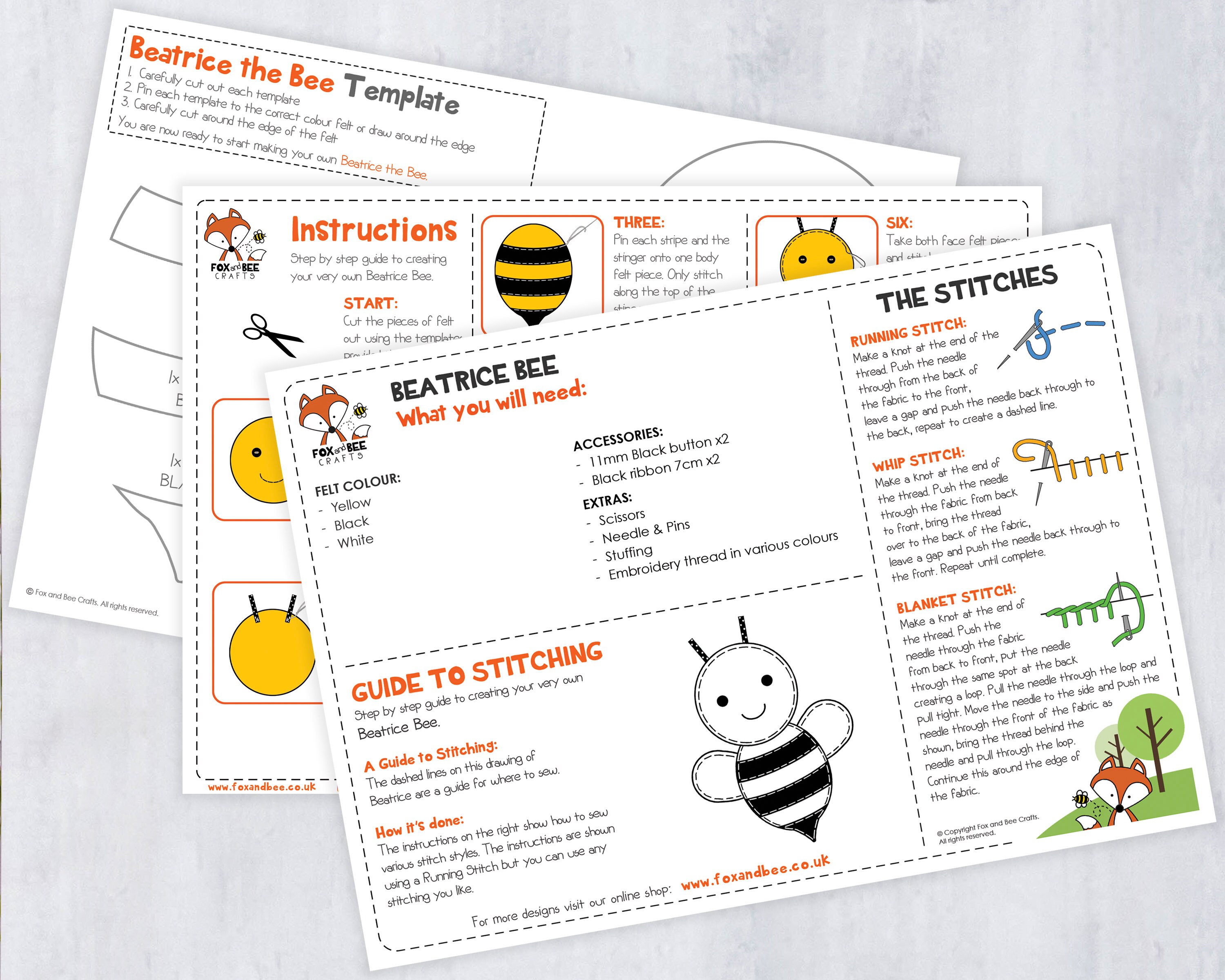 PDF Pattern for Beatrice the Bee, Felt Sewing Pattern, Full ...