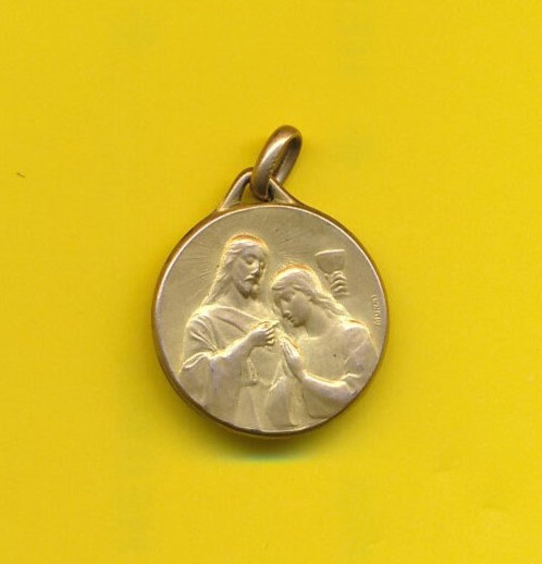 Art Nouveau Gold Plated Murat Charm Religious Medal Pendant St John and ...