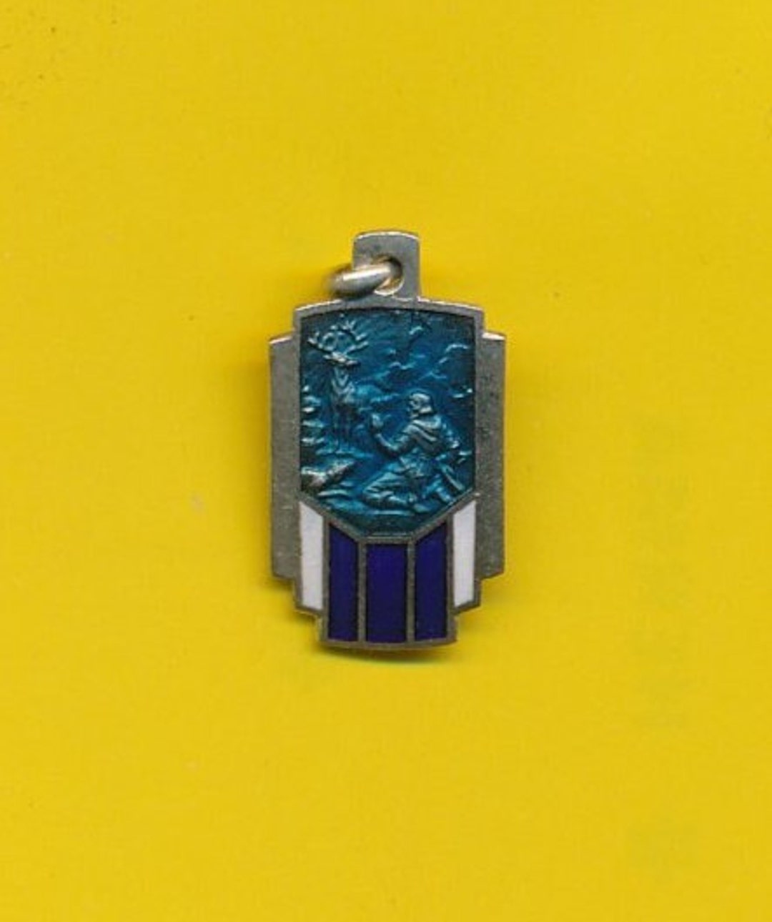 Art Deco Blue Enamel Cross Religious Medal Pendant St Hubert and the ...