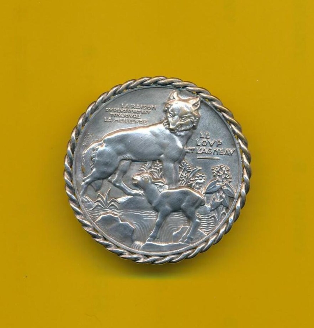 Art Nouveau Silvered Bronze Pin Brooch Representing: the Wolf and the ...