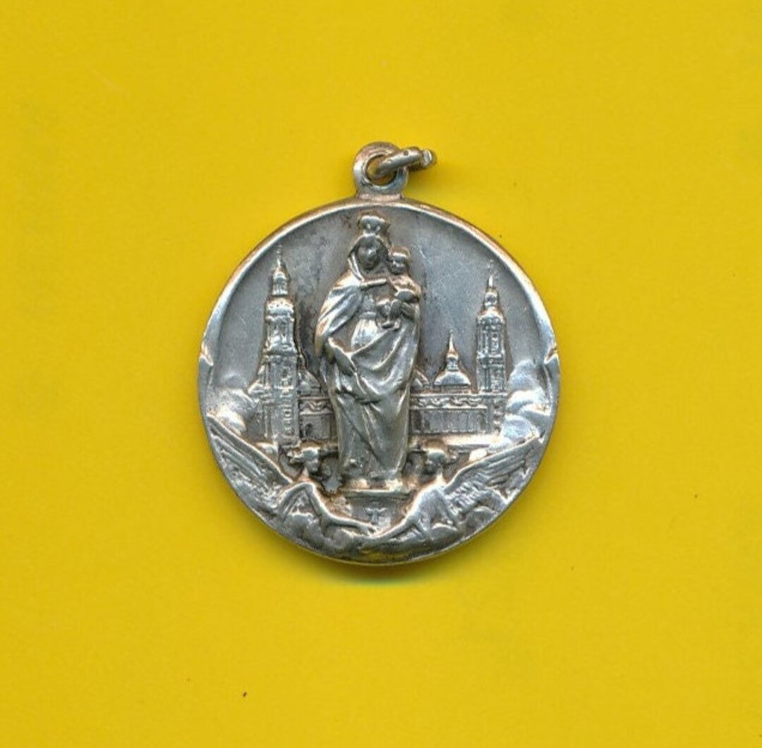 Large and Antique Sterling Silver Religious Medal Our Lady of the Pilar ...