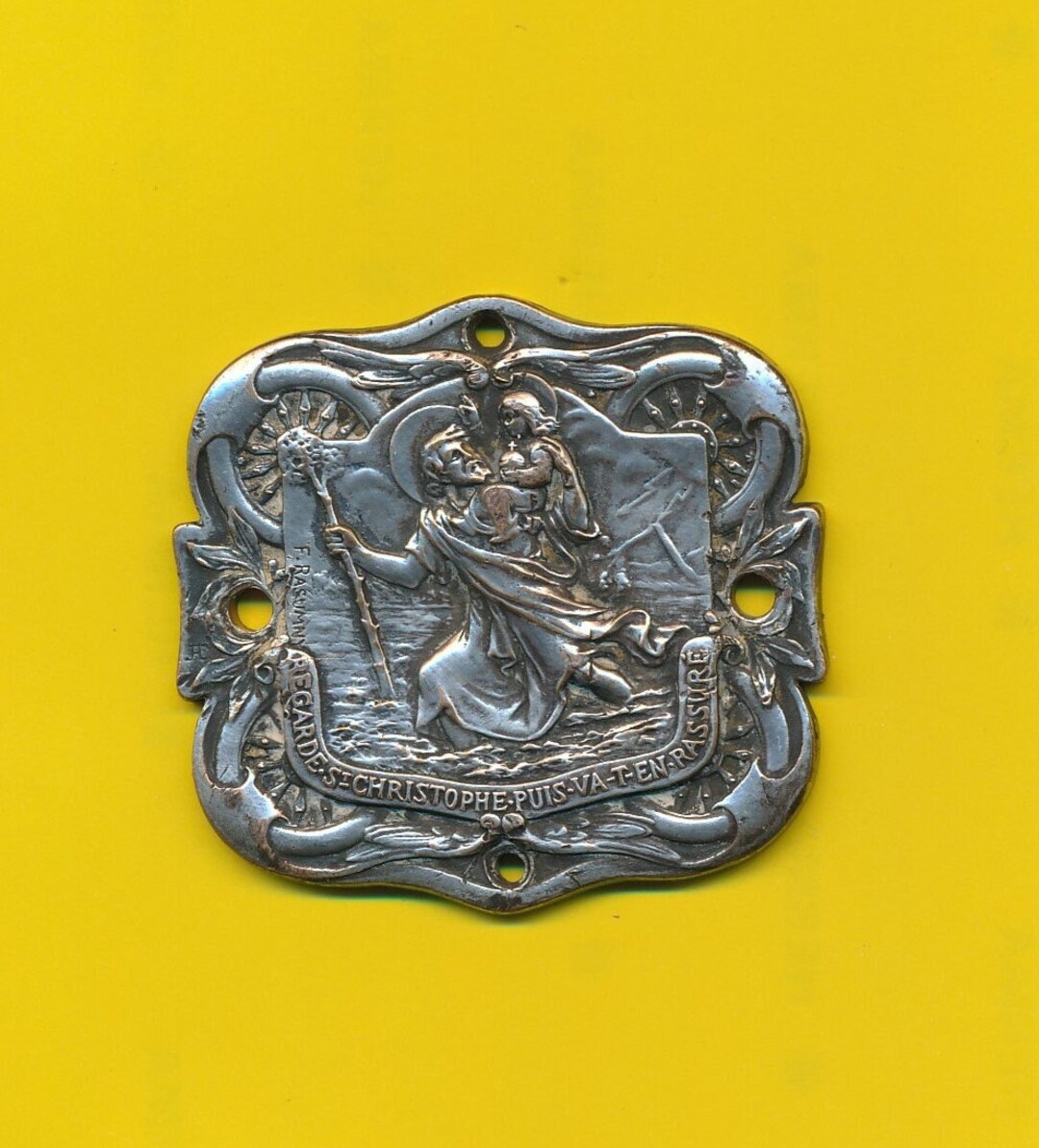 Vintage Silvered Bronze Dashboard Badge Car St Christopher - Signed ...