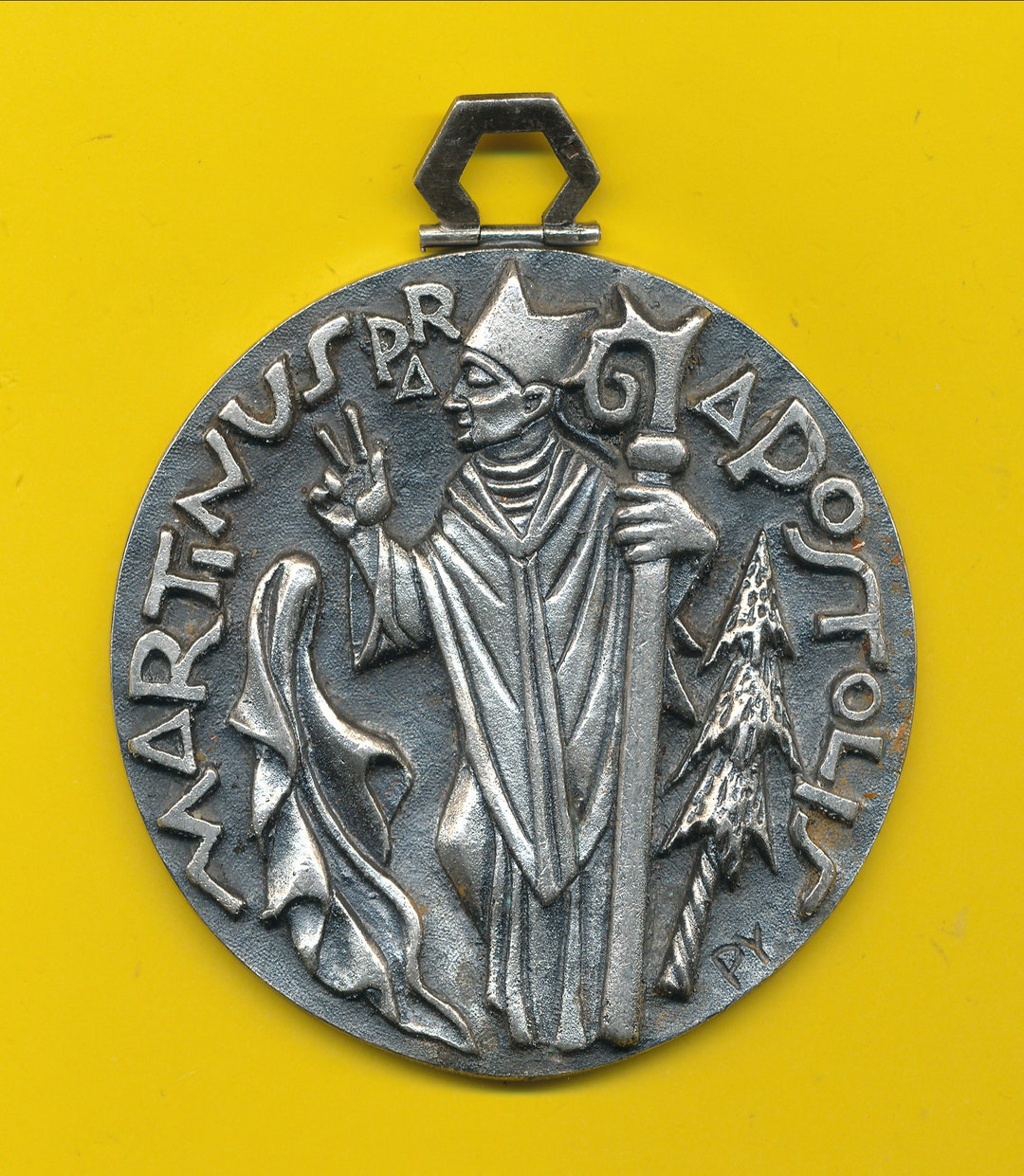 Art Deco Large Silver Plated Charm Religious Medal Pendant St Martin of ...