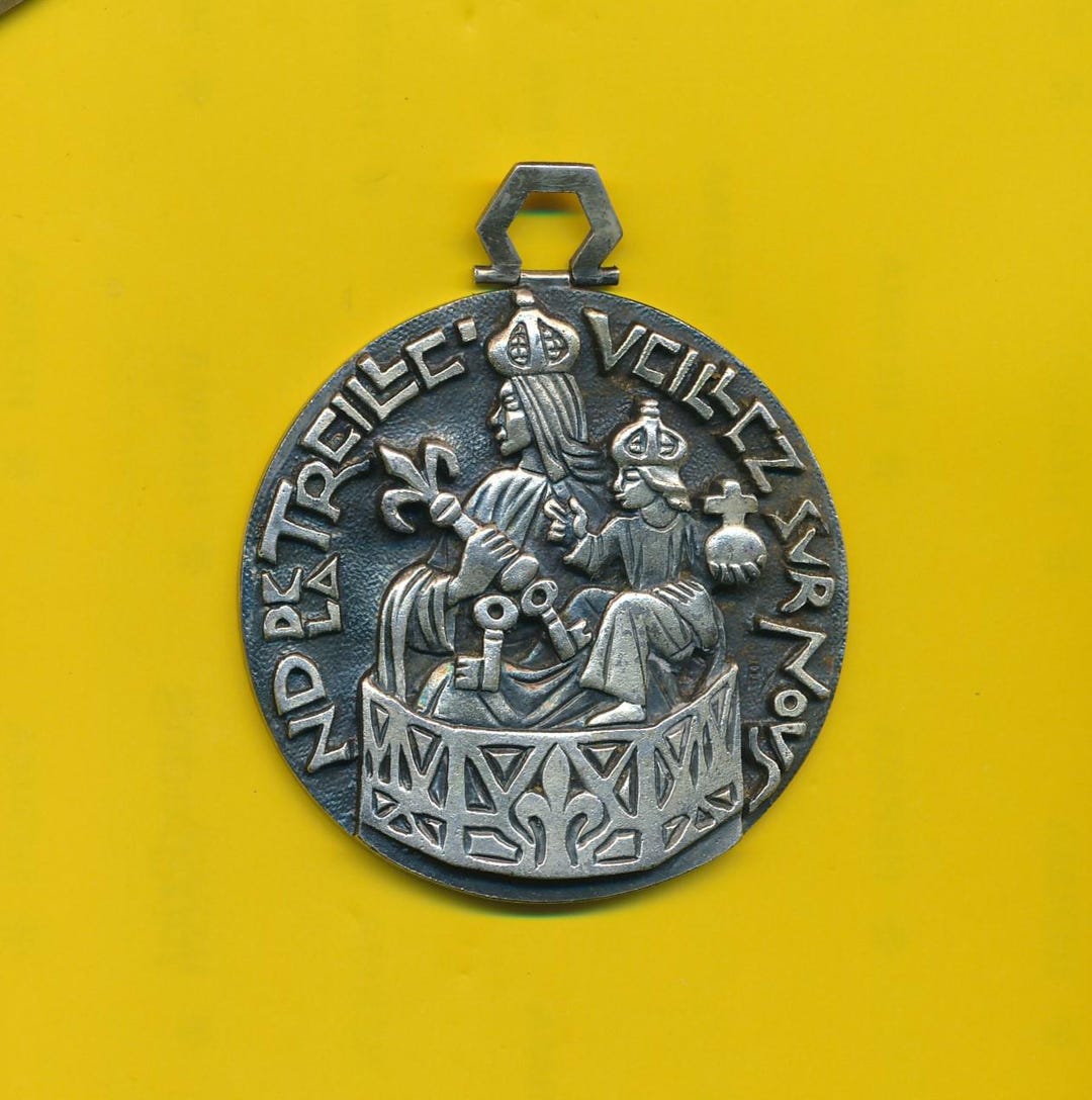 Art Deco Large Silver Plated Charm Religious Medal Pendant Our Lady of ...