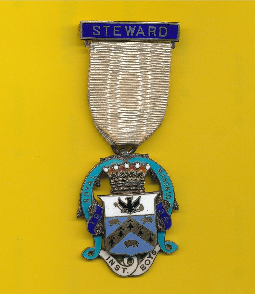 Large Antique Sterling Silver Masonic Jewel Enamel Medal Pendant ...