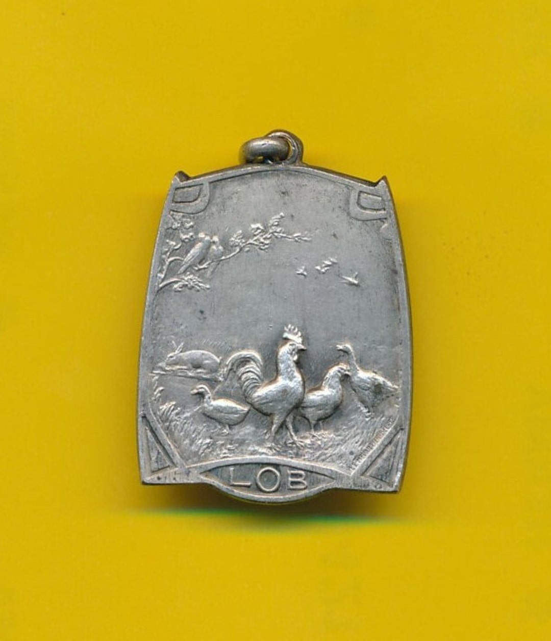 Silvered Metal Art Medal Pendant Representing Coq Hen Chicken Duck ref ...
