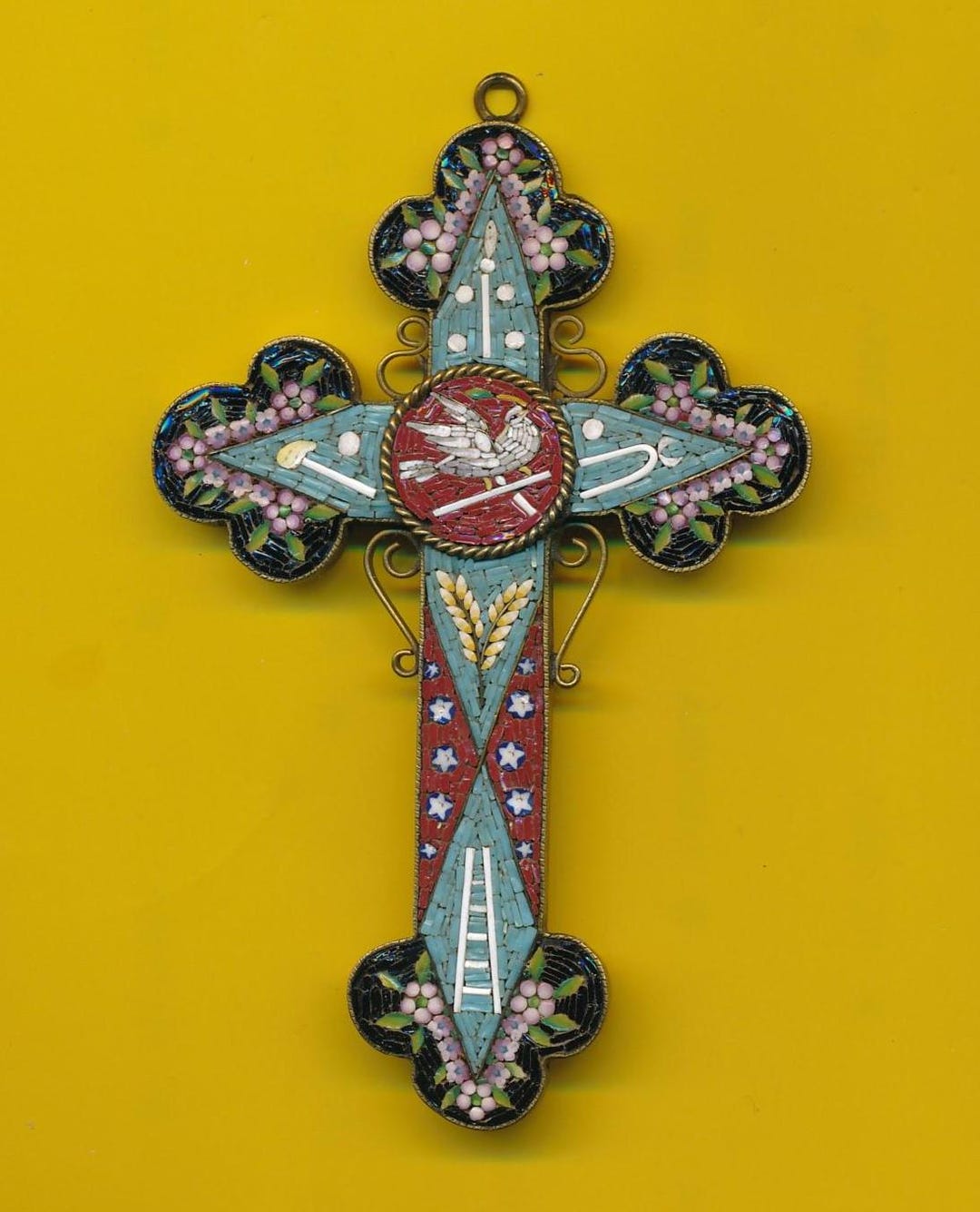 Large Antique Italian Micro Mosaics Charm Pendant Religious Cross Roma ...