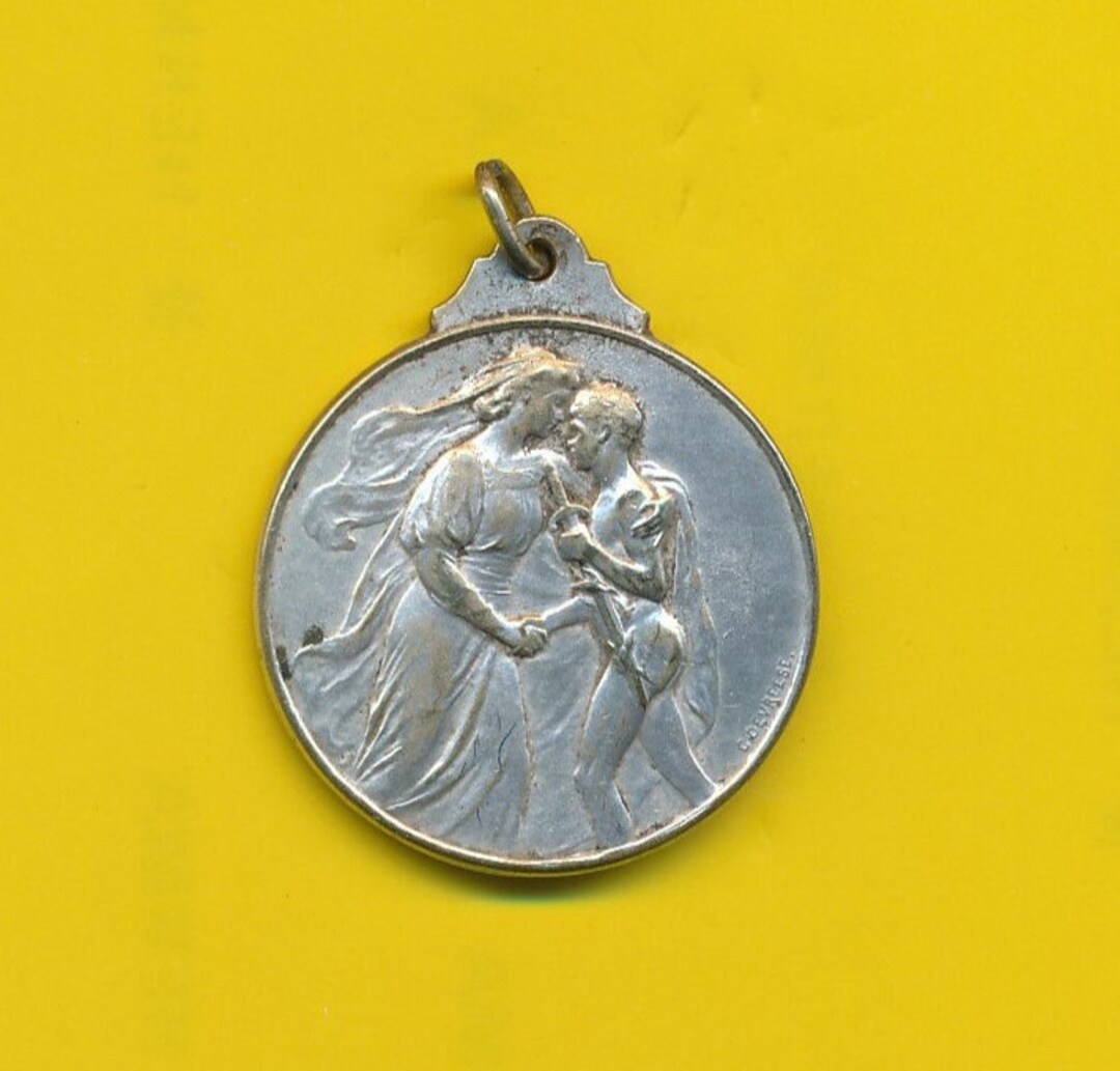 Antique Silvered Bronze Charm Medal Pendant by Devreese the City of ...