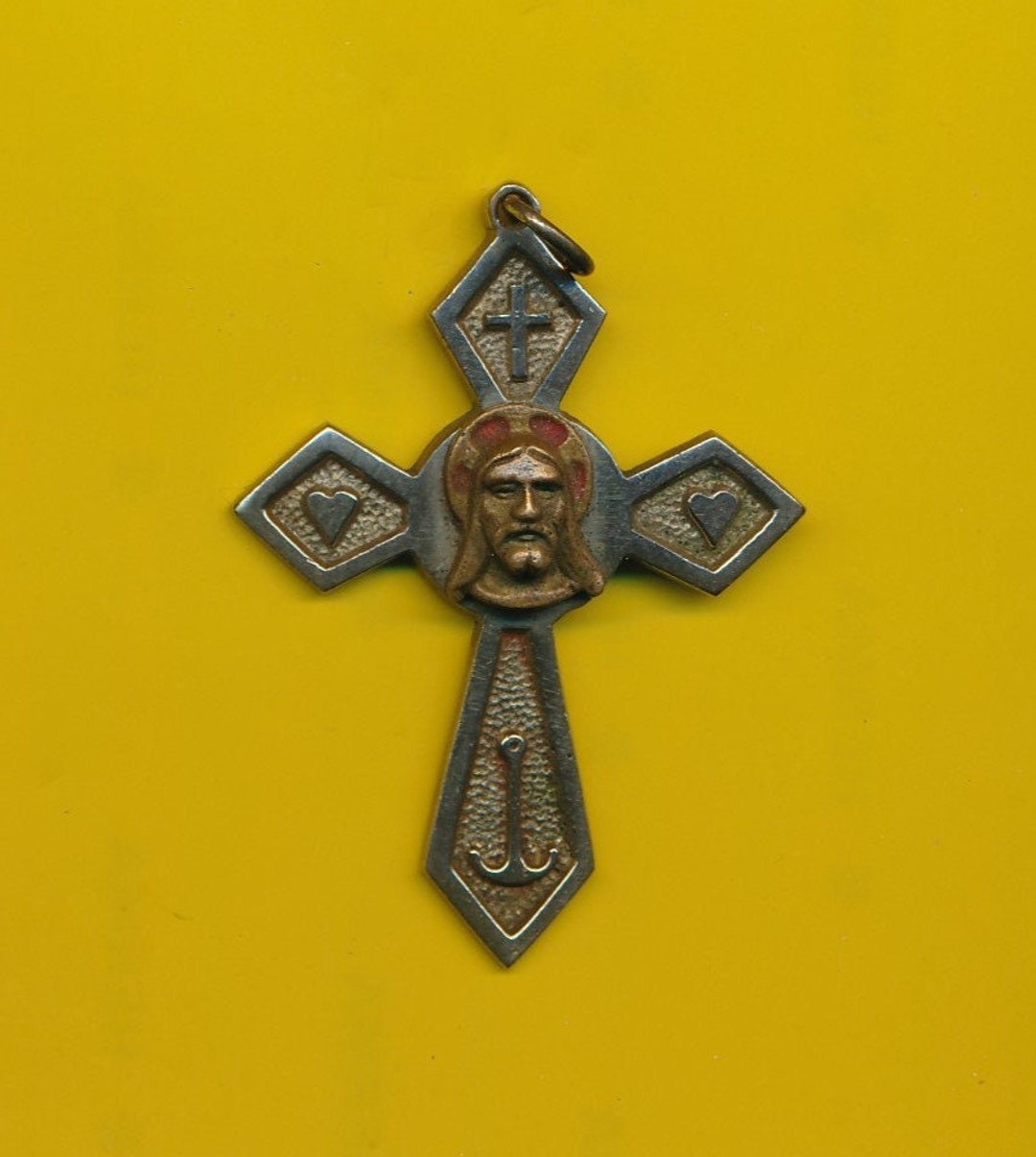 Vintage Bronze and Silvered Metal Religious Cross Pendant Holy - Etsy