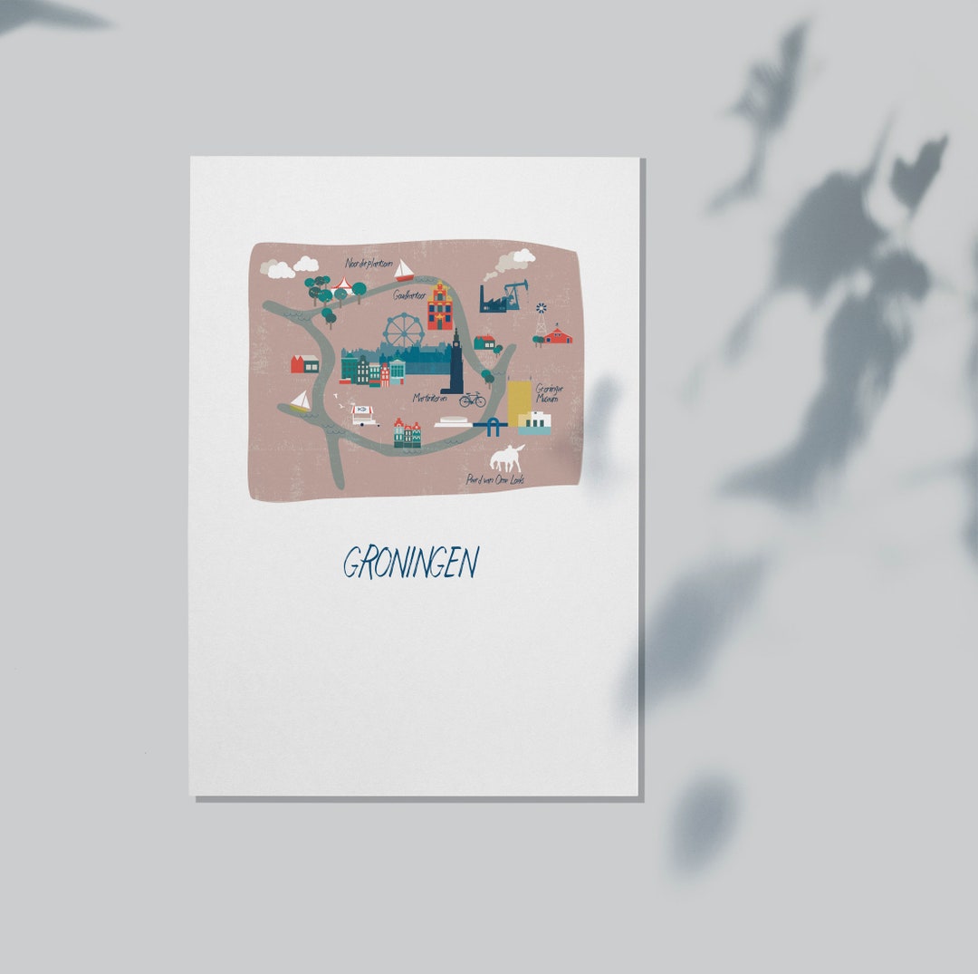 Groningen Souvenir Illustrated City Map the Netherlands House Warming ...