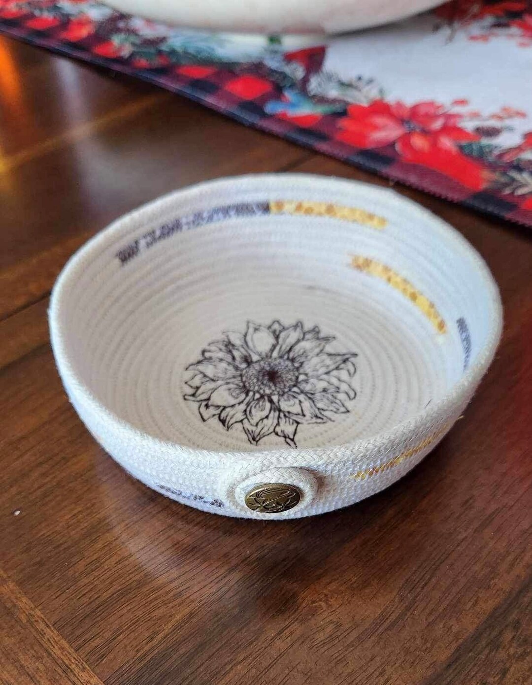 Sunflower Embroidered Rope Bowl - Etsy