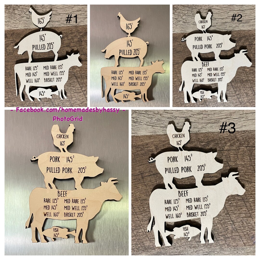 Chicken Pig Cow Fish Meat Temperature Magnet- Wooden- Engraved ...