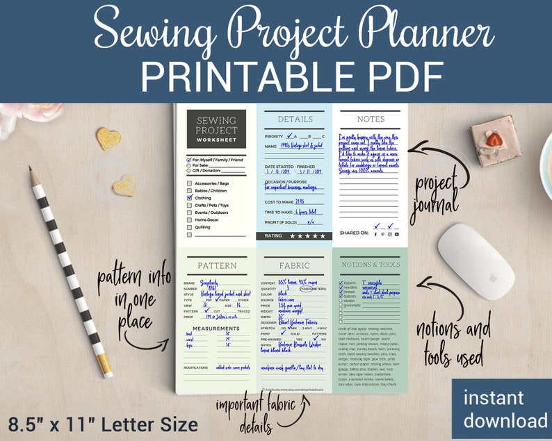 Sewing Project Planner / Journal / Worksheet Instant Download PDF File ...