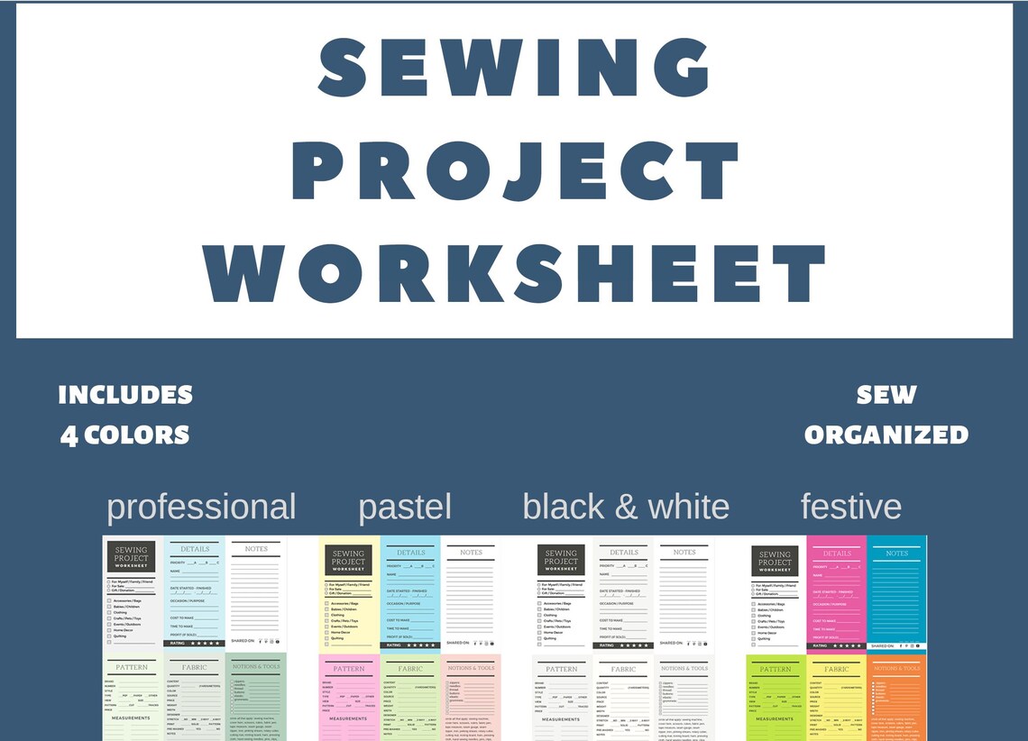 Sewing Project Planner / Journal / Worksheet Instant Download PDF File ...
