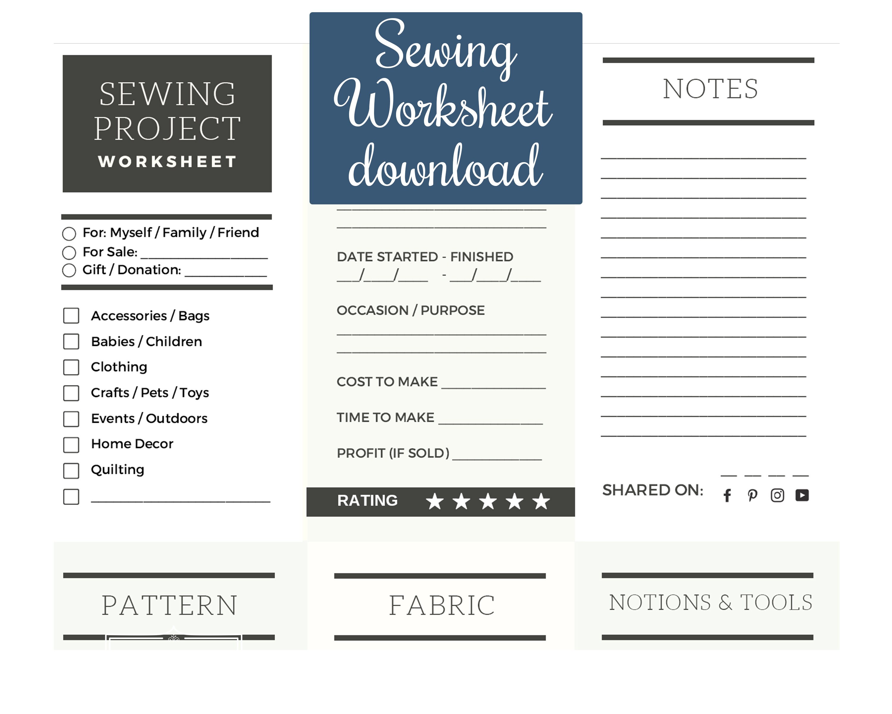 Sewing Project Planner / Journal / Worksheet Instant Download PDF File ...
