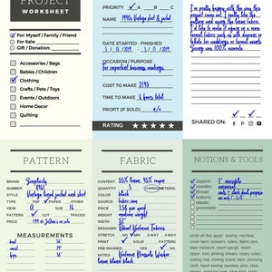 Sewing Project Planner / Journal / Worksheet Instant Download PDF File ...