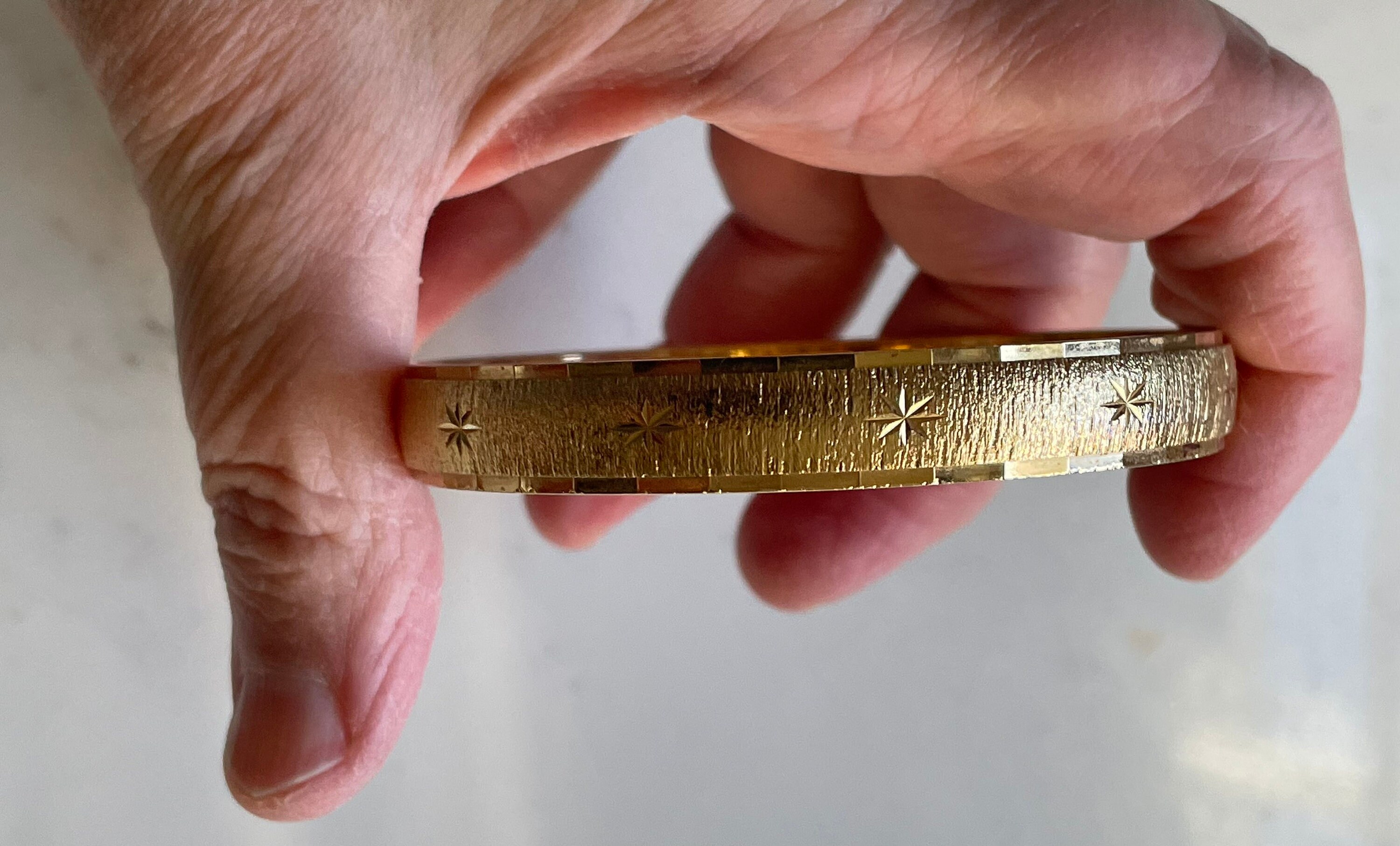 Vintage Monet Brushed Gold Plated Star Etched Bangle - Etsy