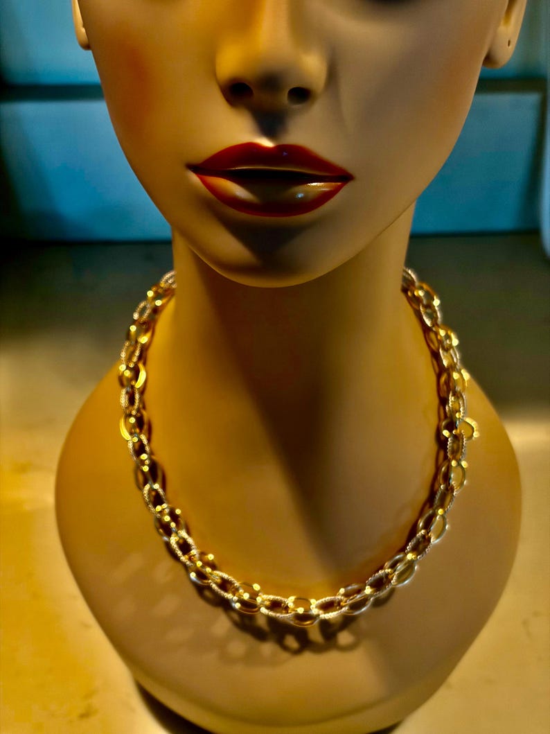 Vintage, Estate, Chunky Two-tone Oval Chain Links Necklace, Stainless ...