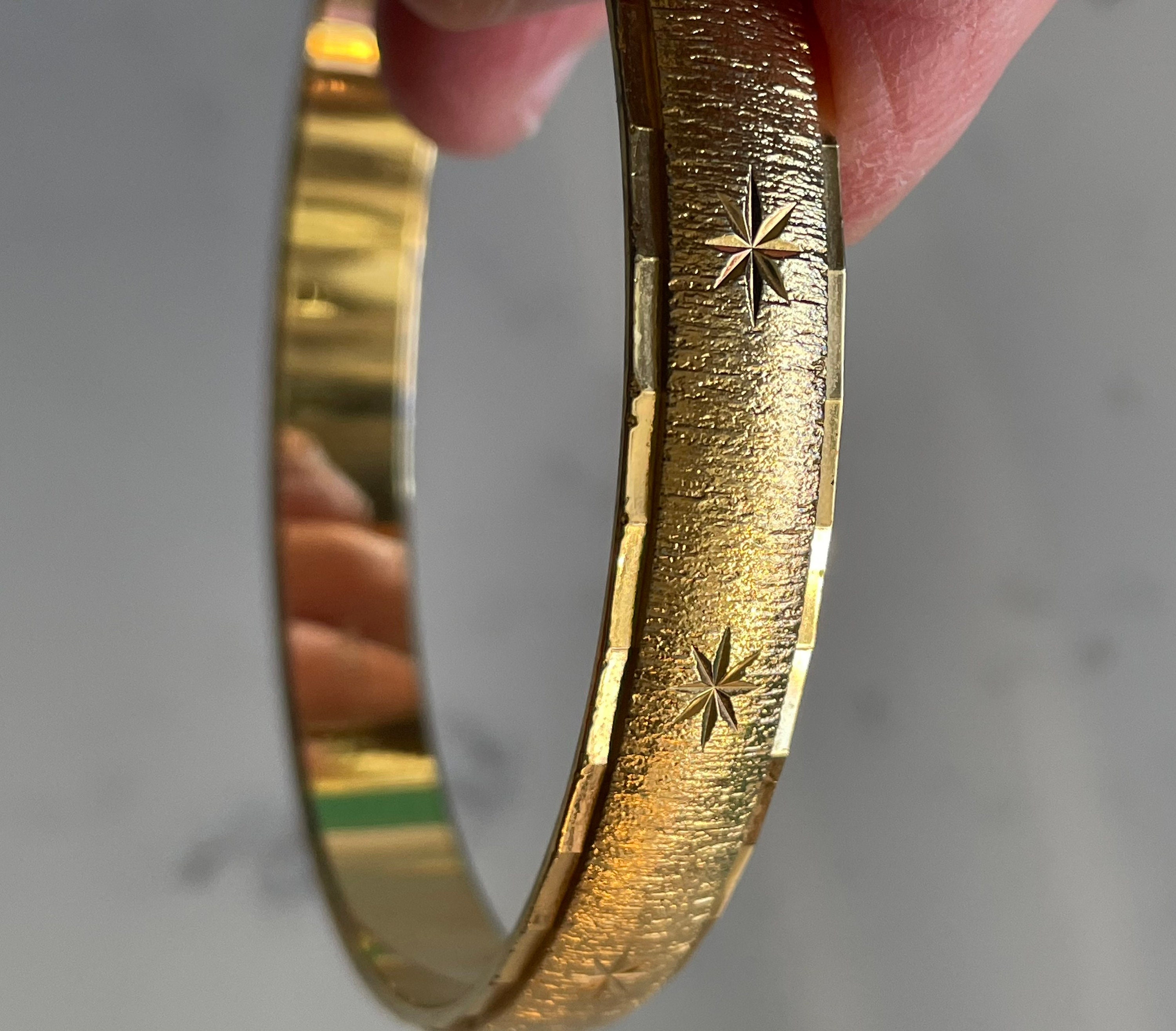 Vintage Monet Brushed Gold Plated Star Etched Bangle - Etsy