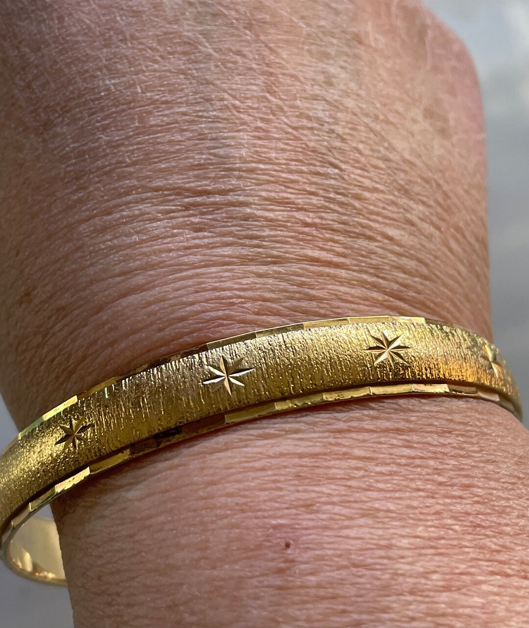 Vintage Monet Brushed Gold Plated Star Etched Bangle - Etsy