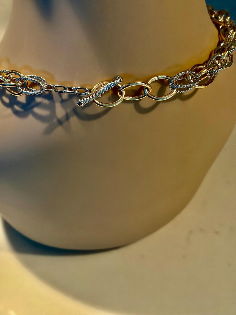 Vintage, Estate, Chunky Two-tone Oval Chain Links Necklace, Stainless ...