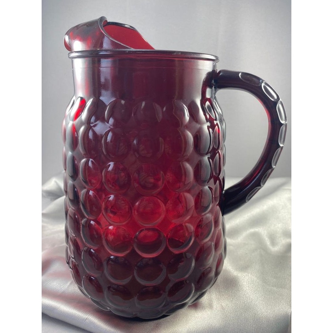 Pitcher Ruby Red Bubble Anchor Hocking 64oz Ice Lip 9 1/2" Ht. 1941-68 ...