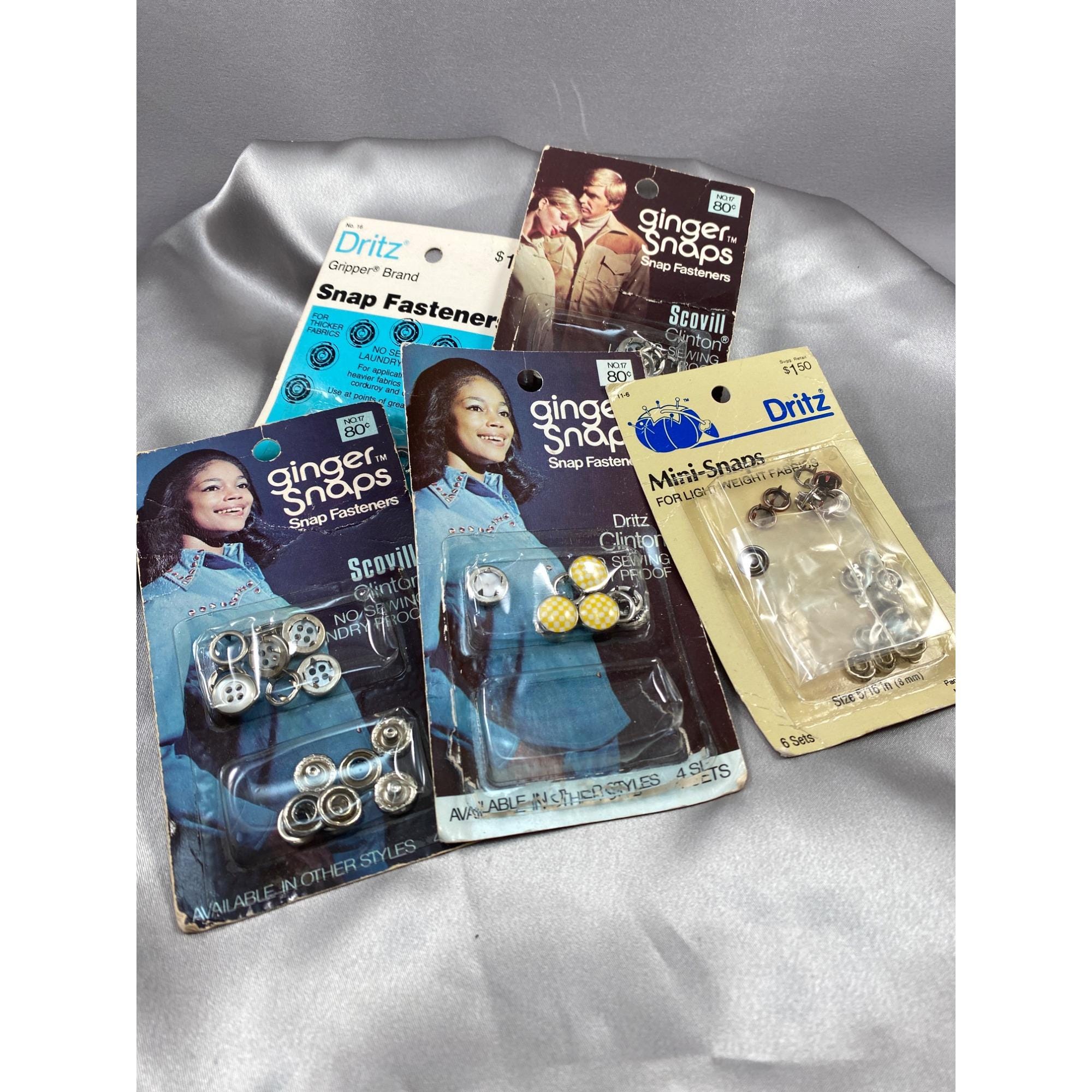 Vintage Dritz & Scovill Snap Fastener Collection - 5 Cards, Silver, Red ...