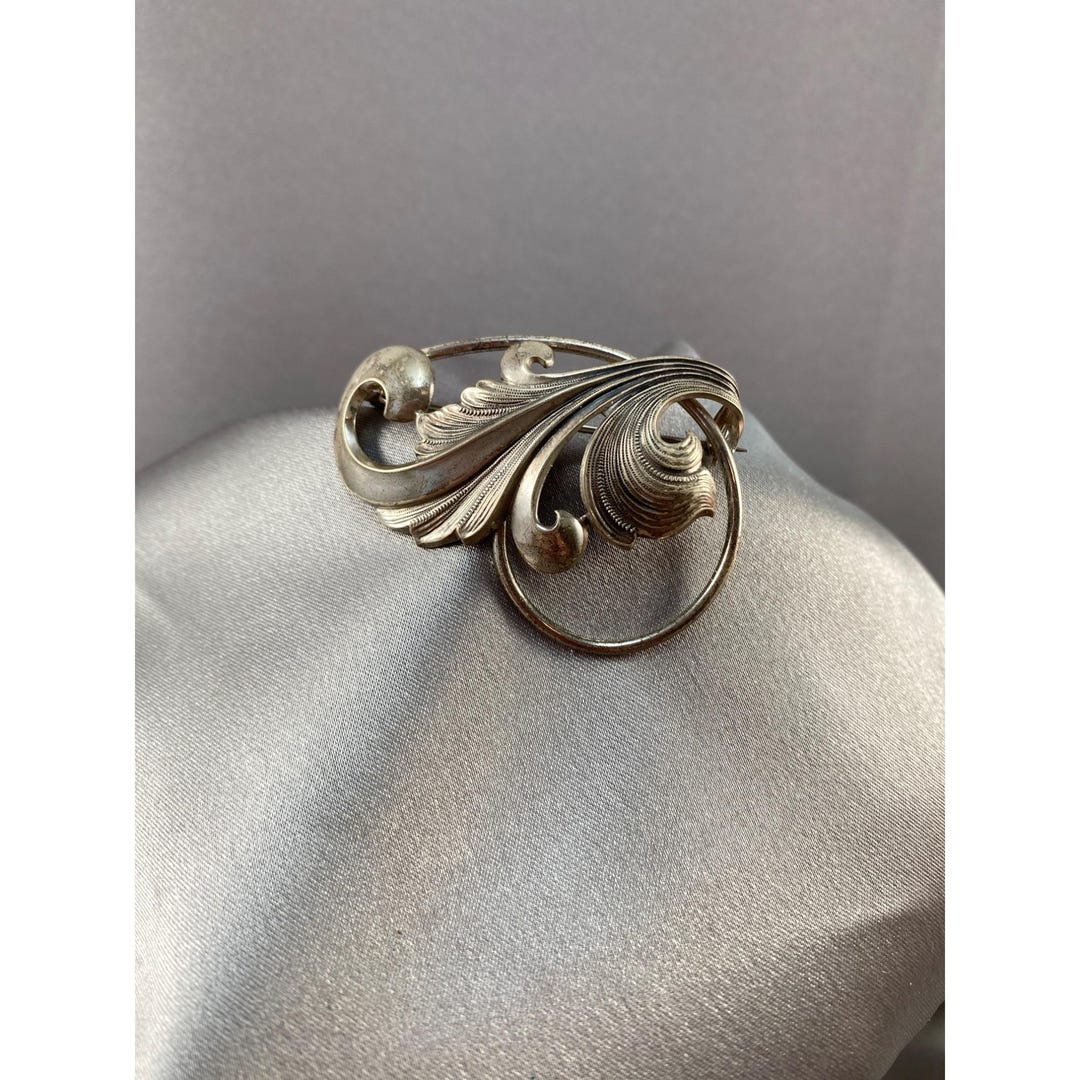 Vintage Forstner Sterling Silver Pin Ornate Scroll Leaf Design Art ...