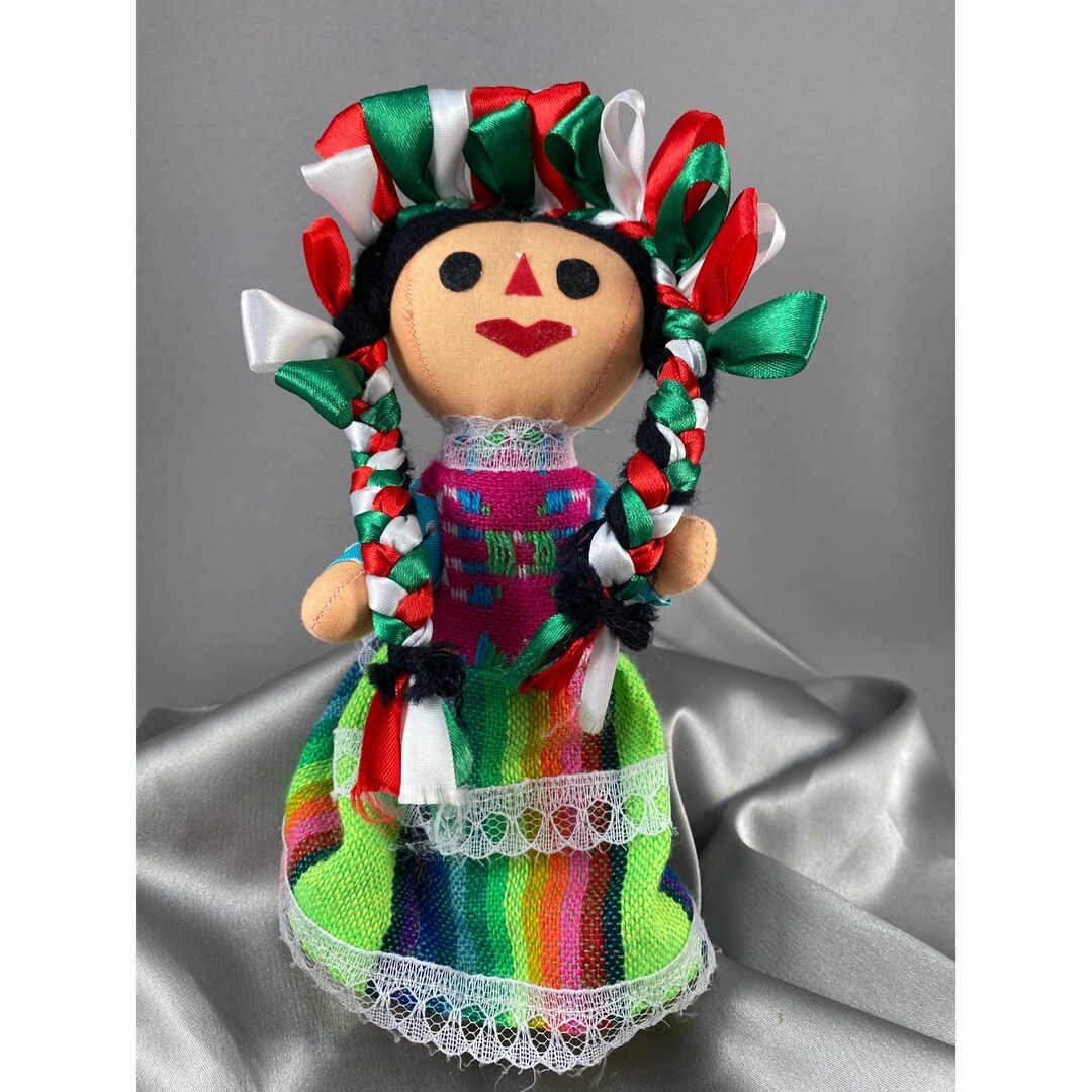 Mexican Maria Rag Doll Handmade 8in Posable Traditional Dress Ribbons ...