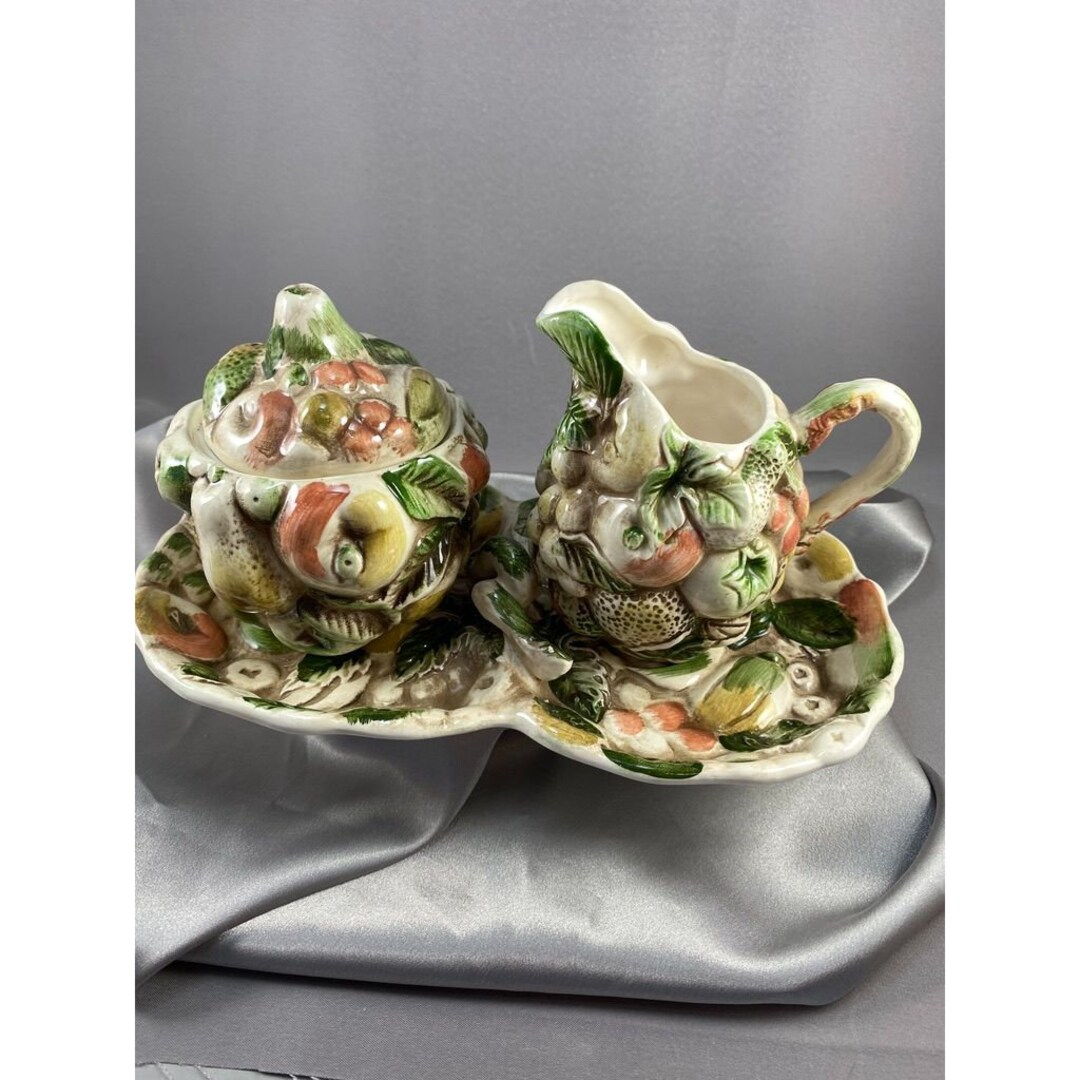 Lefton Fruits of Italy Sugar Creamer and Tray Paper Label Vintage 50s ...