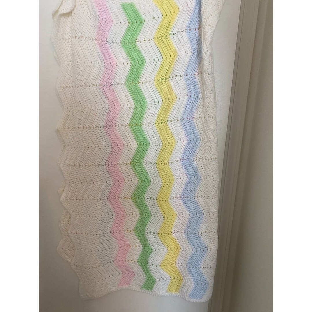 Coverlet Afghan Handmade Blanket Chevron Pattern Pastel 50 X 42" - Etsy
