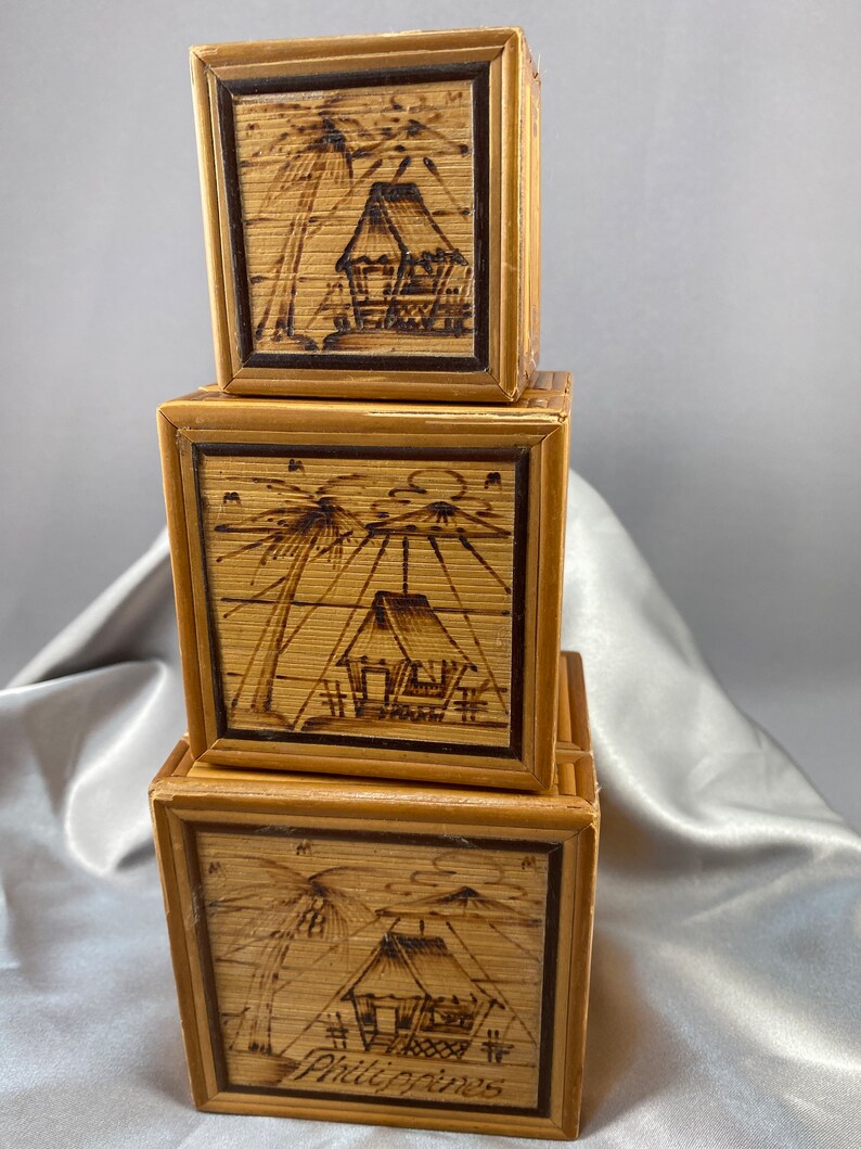 Nesting Stacking Boxes Vintage Philippine Wood/woodburned - Etsy