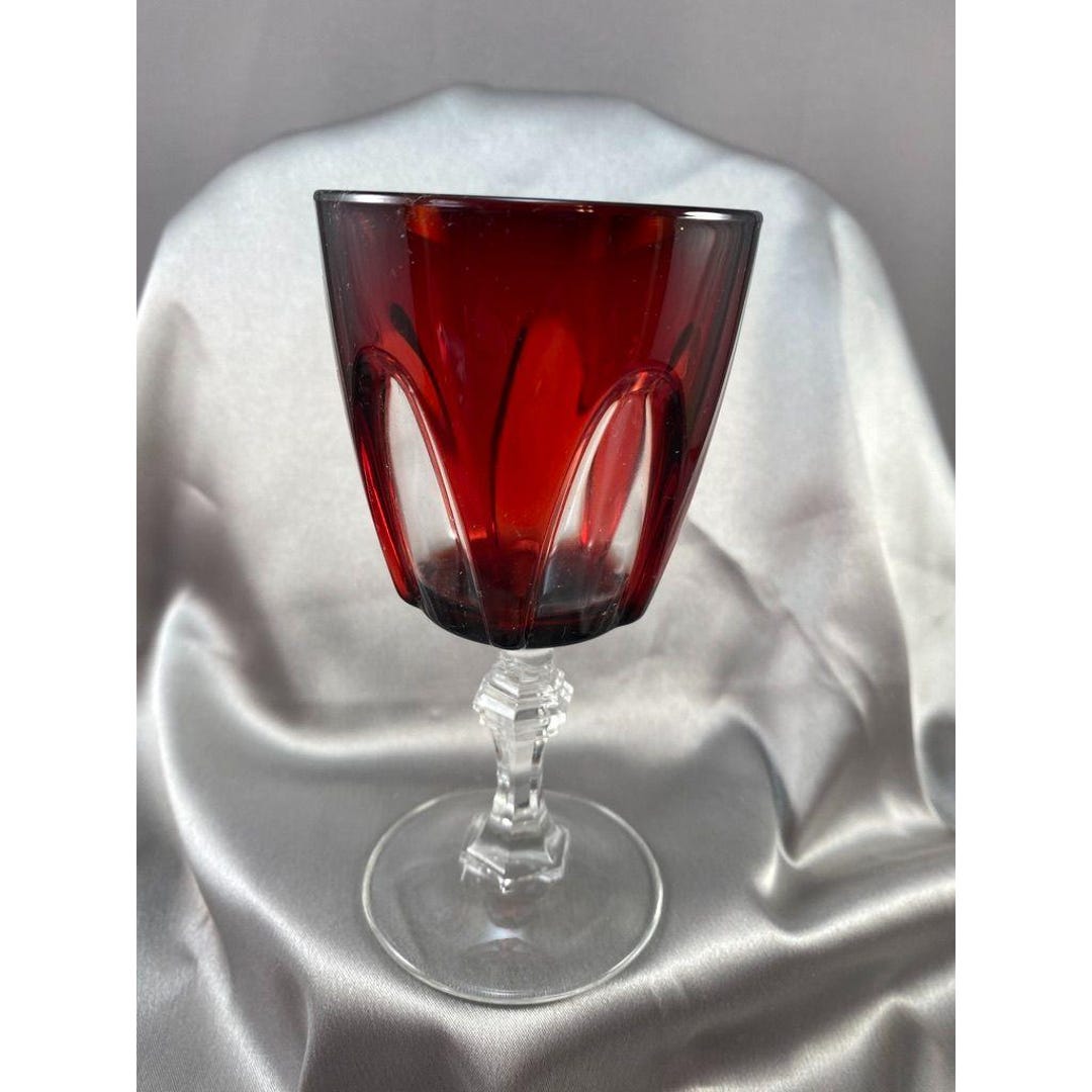 Vintage Wine Glasses 5" 4 Oz.gothic Arch Red & Clear 6 Cristal D'arques ...
