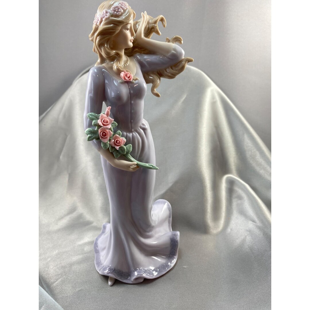 Vintage Lady Porcelain Figure Pink Roses Flowing Lavender Dress ...