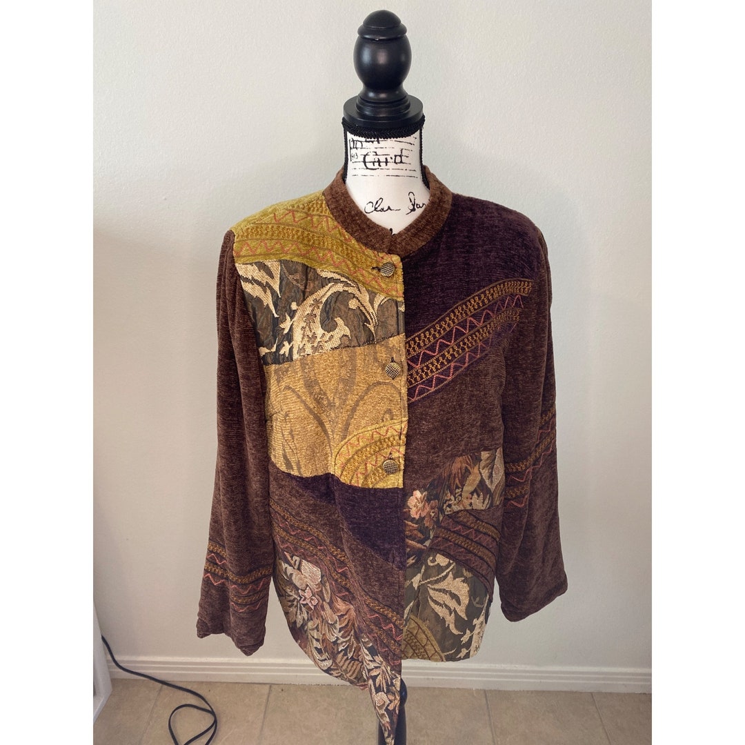 Alex Kim Jacket. Multipattern Fabric Embroidery M Mandarin Collar Heavy ...