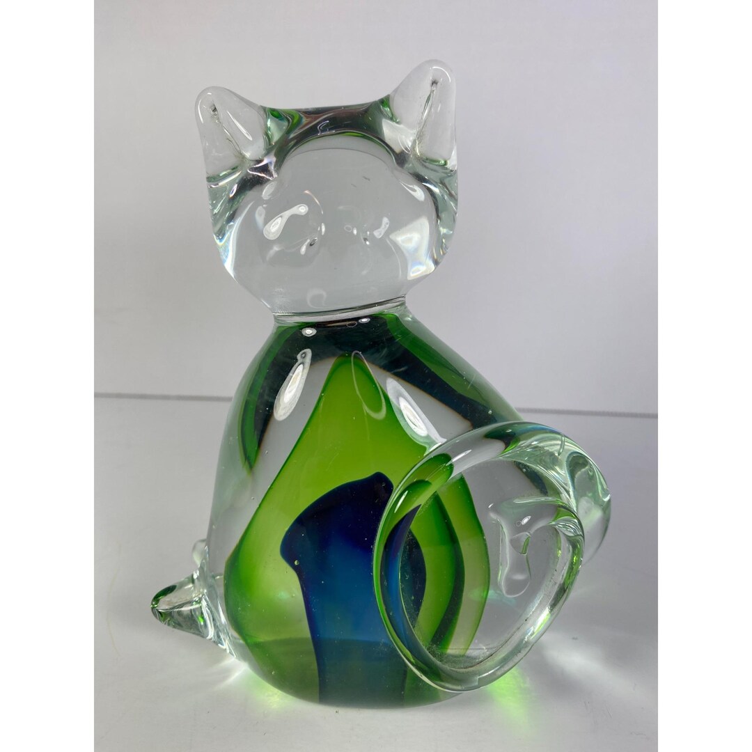 Vintage Art Glass Cat Figurine Handblown Green Sommerso Style ...