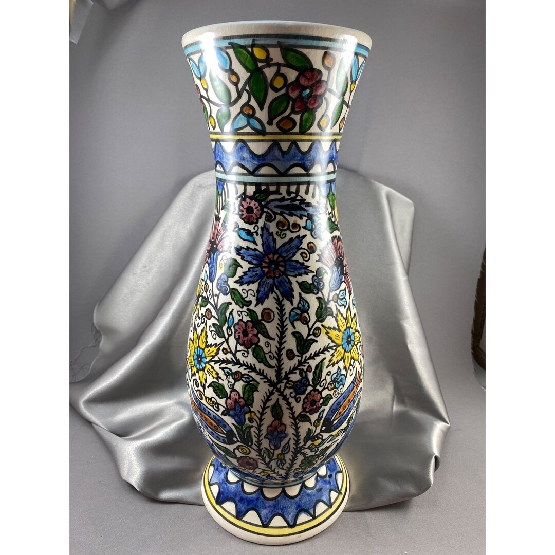 Vase Pottery Hand Painted and Made in Israel Large No.567 Floral Glazed ...