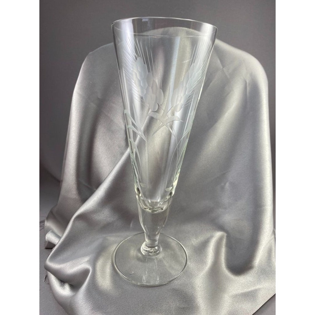 Vintage Etched Wheat Pilsner Glasses Set of 5 Tall Beer Glass Floral ...