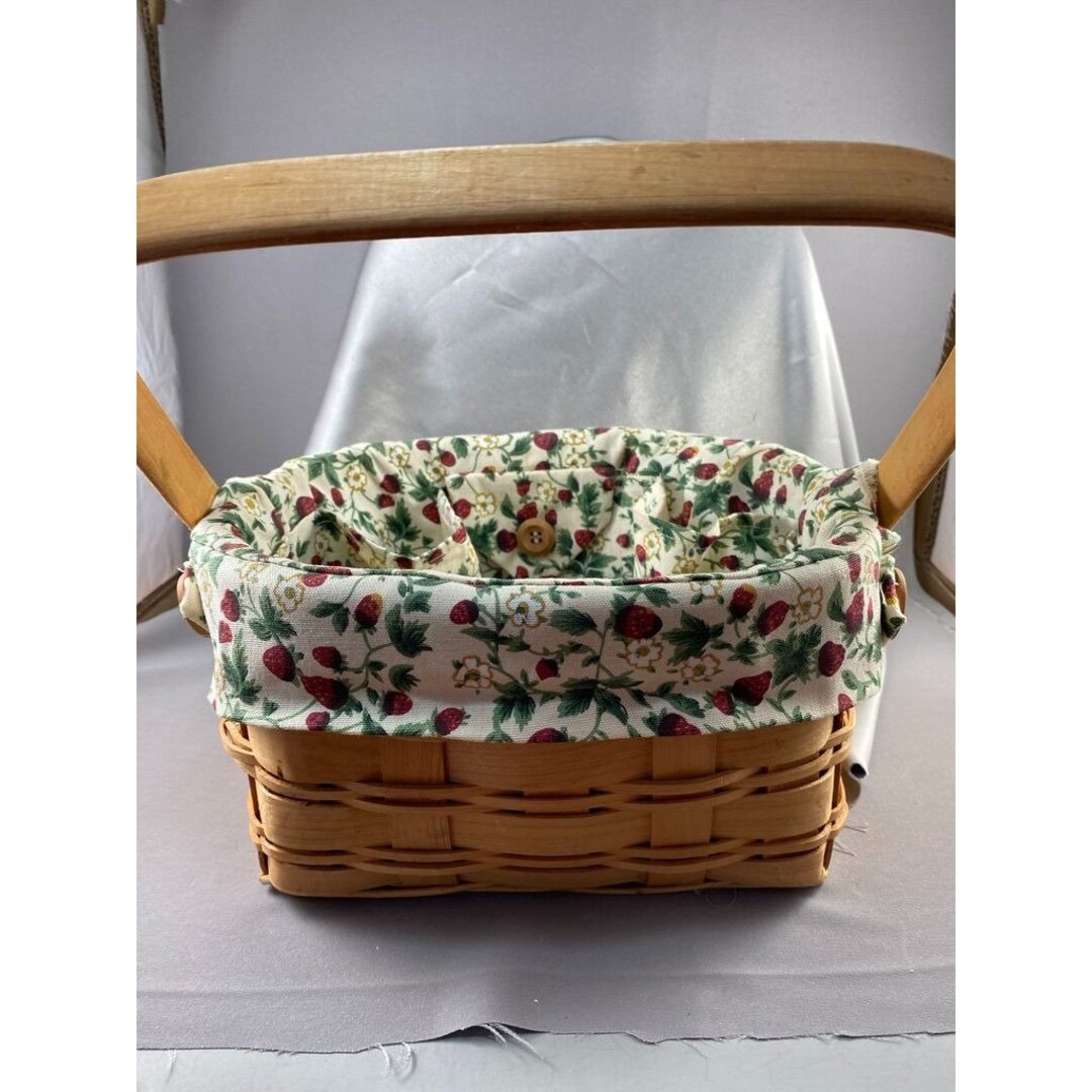 Basket and Strawberry Print Liner 6 Pockets Inside Wooden Buttons ...
